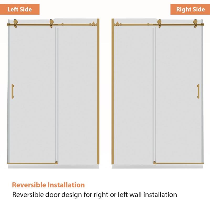 Lordear 48" x 76" Glass Shower Door Aluminum Semi-Frameless Single Sliding Adjustable Shower ...